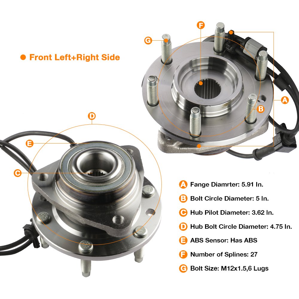 MOSTPLUS Wheel Bearing Hub Front Wheel Hub and Bearing Assembly 513188X2 Compatible for Ascender, Bravada, Envoy, Rainer, Trailblazer With ABS 6 Lug (Set of 2)