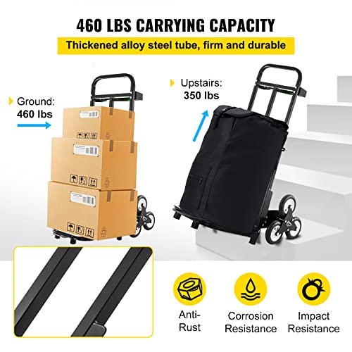 VEVOR Stair Climbing Cart, Portable Folding Trolley with 8 Wheels, 460 Lb Capacity Stair Climber Hand Truck with Adjustable Handle for Pulling, All Terrain Heavy Duty Dolly Cart for Stairs, Black