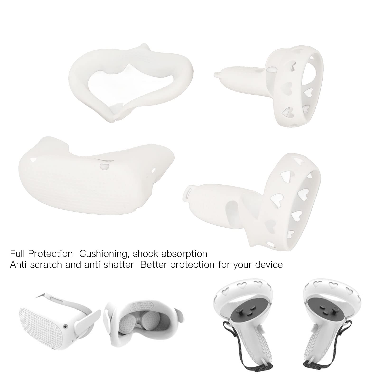 VR Protective Shell Set, Protective Silicone Grip Face Eye Cover for Quest2, Shock Absorbing Scratch Proof VR Shell Cover for Quest2