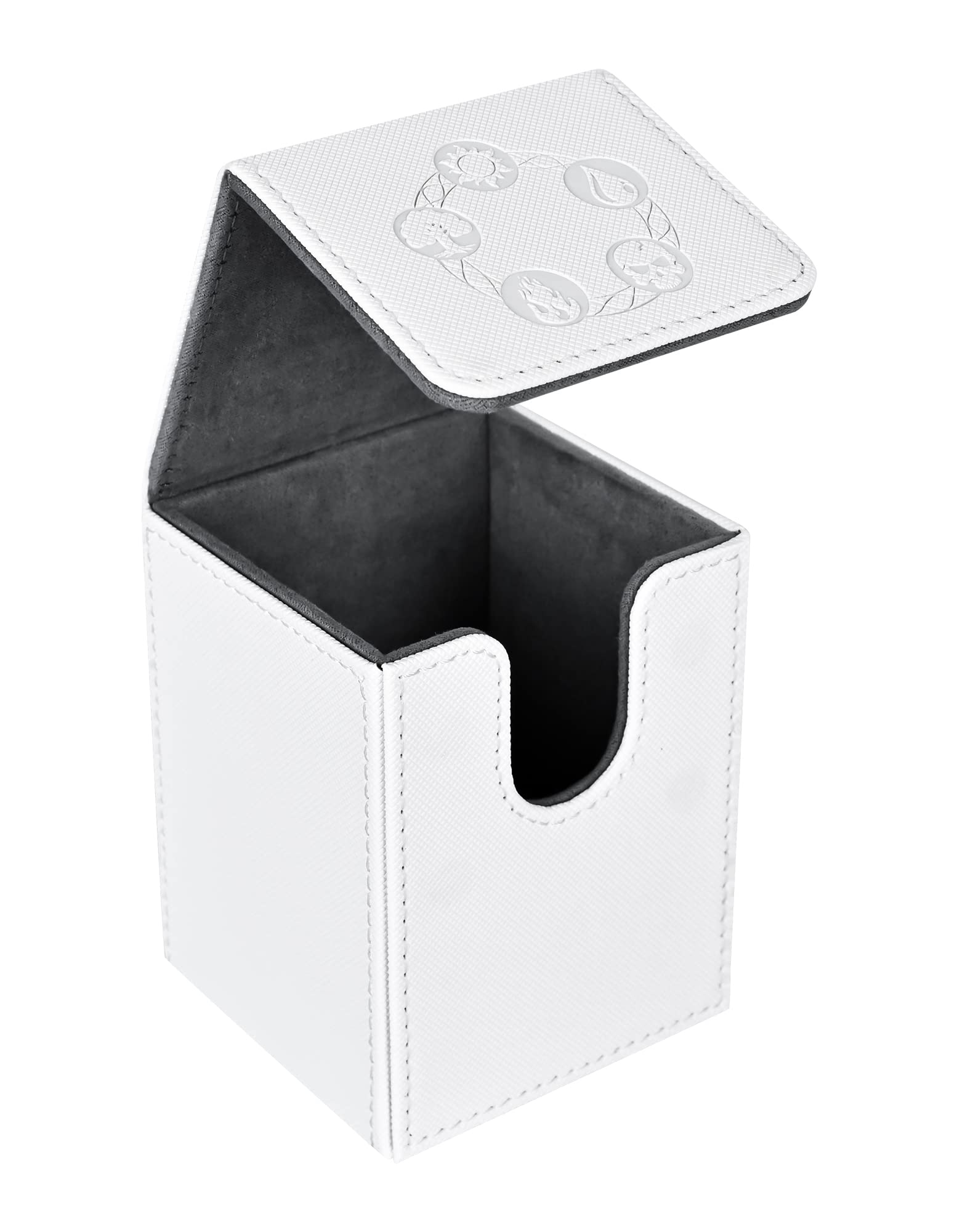 ZLCA Card Deck Box for MTG, Card Storage Box Fits 100+ Single Sleeved Cards, PU Leather Strong Magnet Card Deck Case for Magic Commander TCG Cards (White)
