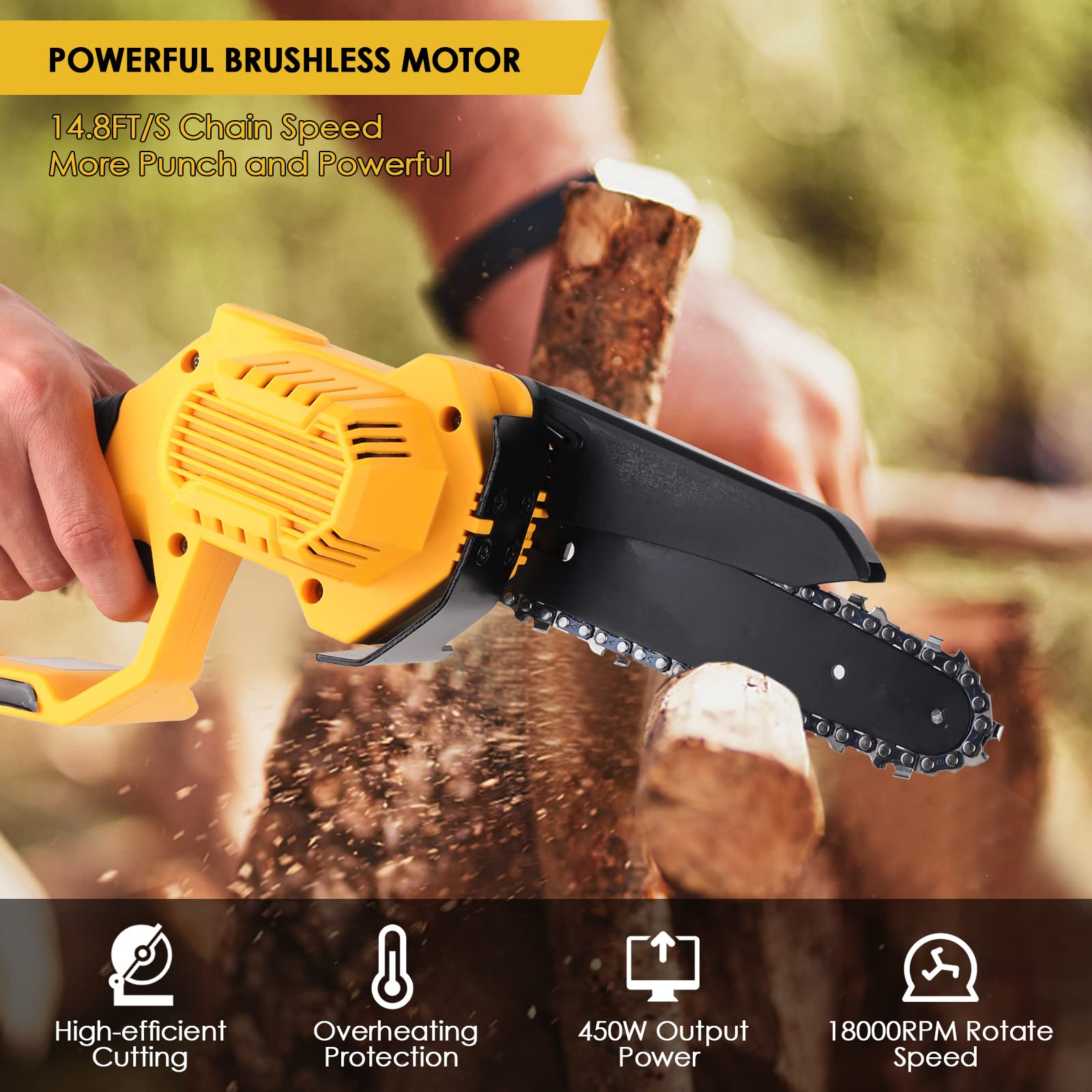 Mellif Cordless Power Chainsaw for Dewalt 20V Max Battery (Battery NOT Included) 6-Inch Hand-held Mini Pruning Saw with Brushless Motor & Replacement Chain for Wood Cutting | Tree Trimming | Camping