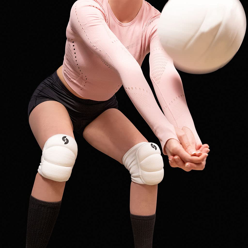 StrictlyStability White Volleyball Best Protective Shock Absorbing Soft Cushion Knee Pads for Girls or Boys (Junior, White)