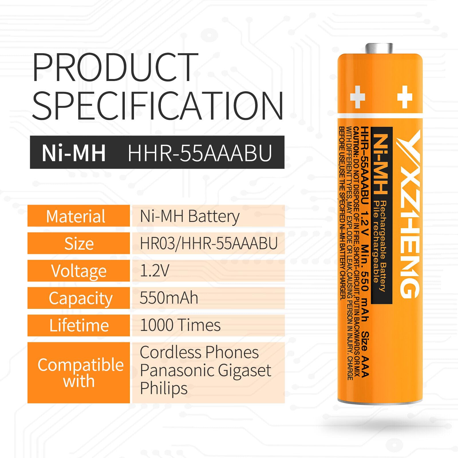 QWSHAN 4/8 pcs HHR-55AAABU AAA 1.2v Battery for Panasonic Cordless Wireless Phone Telephone Handset DECT 6.0 550mAh Rechargeable NI-MH (8pcs)