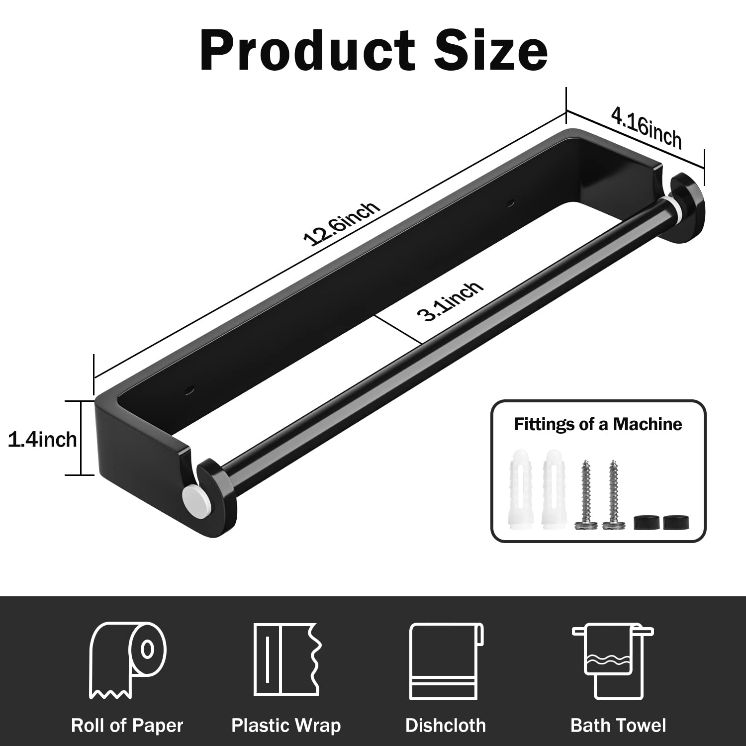 Paper Towel Holder Under Cabinet,2Pack Wall Mount Paper Towel Roll Holder,Paper Towel Rack for Kitchen, Bathroom,Pantry Black
