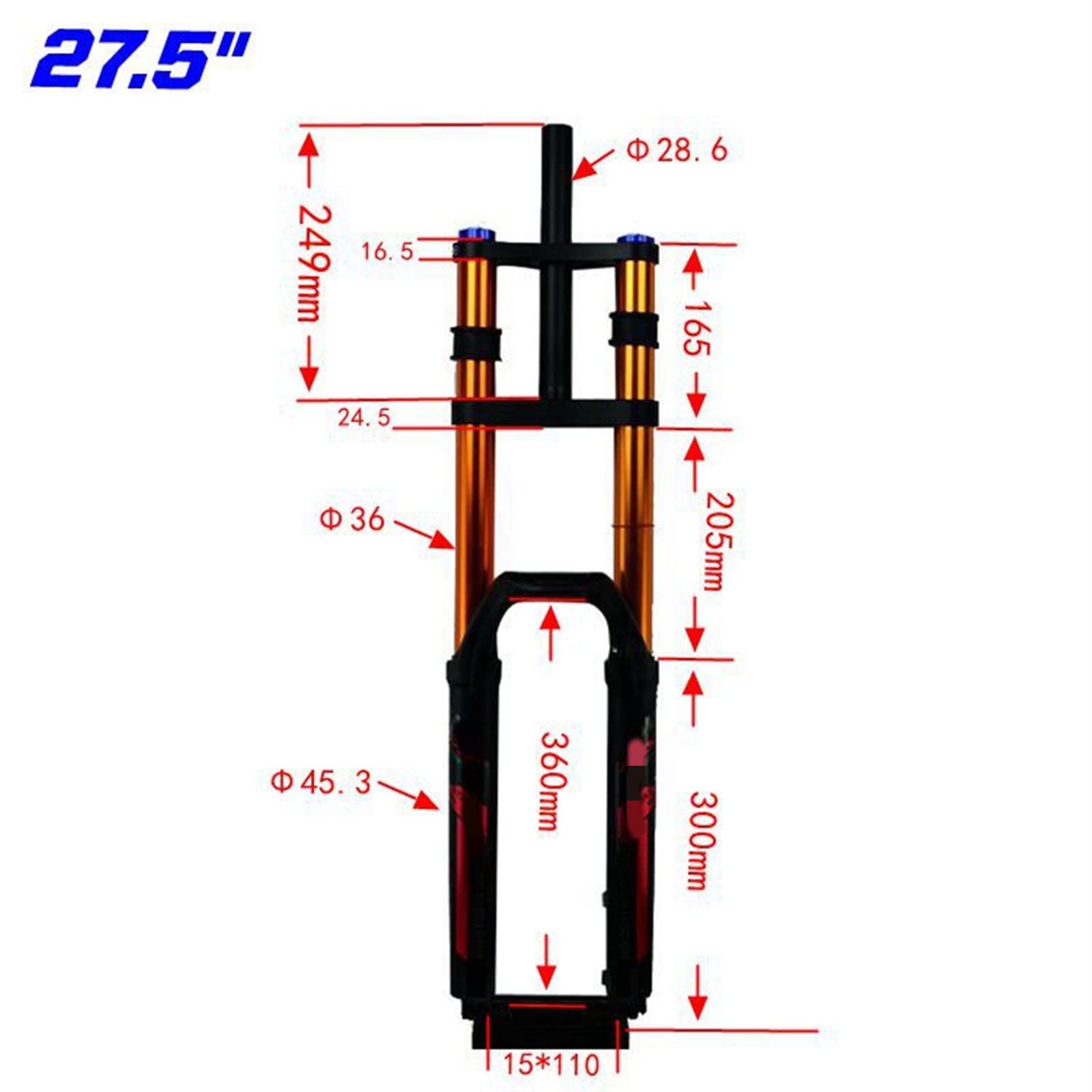 SMANNI MTB Suspension Fork Boost DH Mountain DH AM Air Oils Damping Rebound Adjustment 27.5 29ER 110 * 15MM Support 3.0IN Tire (Color : 27.5red Logo)