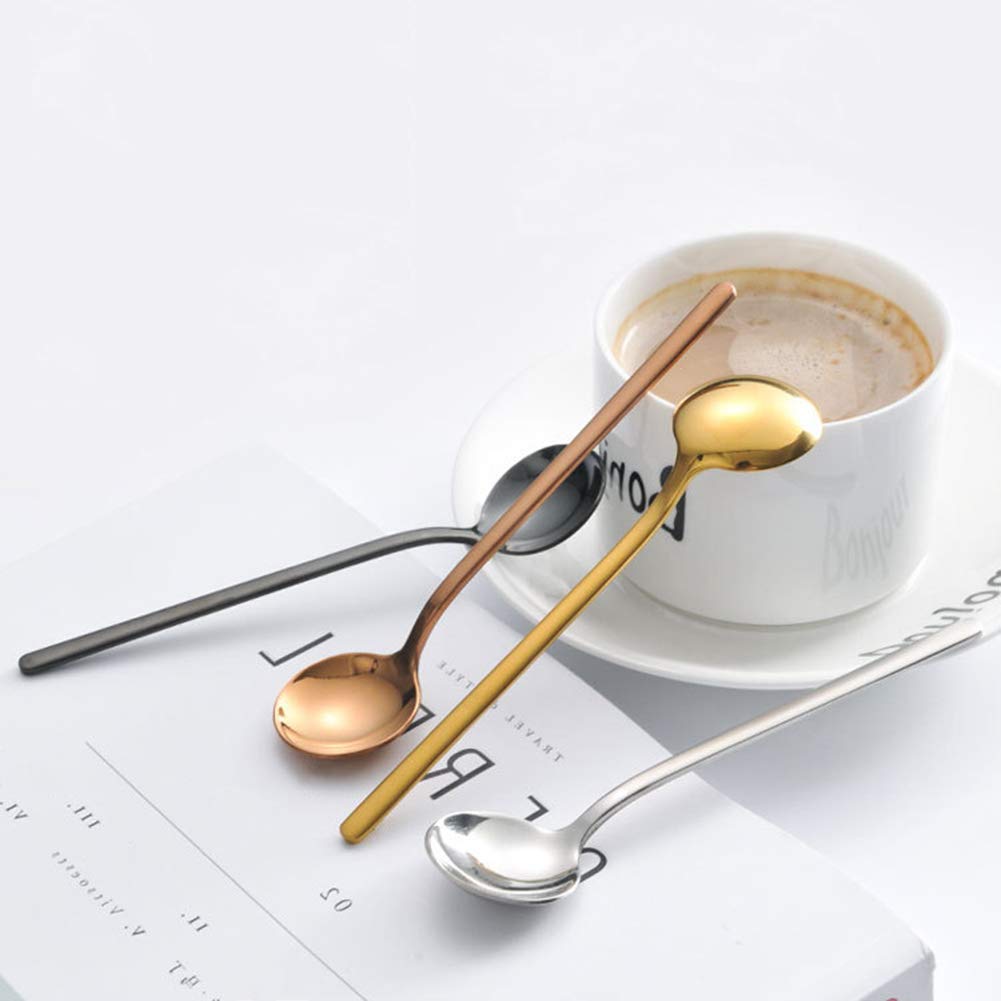 Set of 8 Mini Espresso Spoons 5.3-inch Matte Black Frosted Handle Stainless Steel Coffee Spoons for Dessert Tea Ice Cream Sugar Cake Coffee