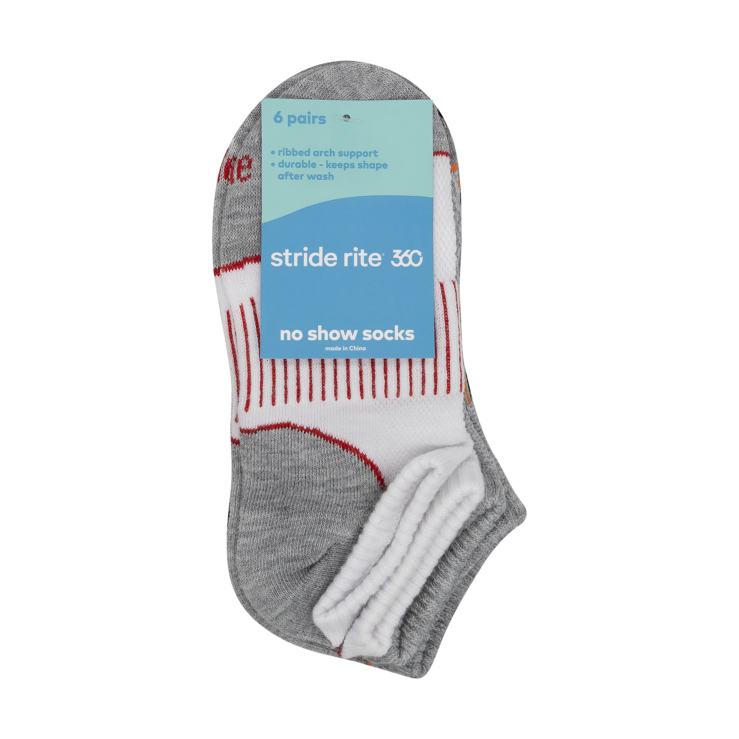 Stride Rite 360 Boys 6 Pair Pack No Show Athletic Sneaker Socks with Ribbed Arch Support Size Medium Shoe Size 13-4