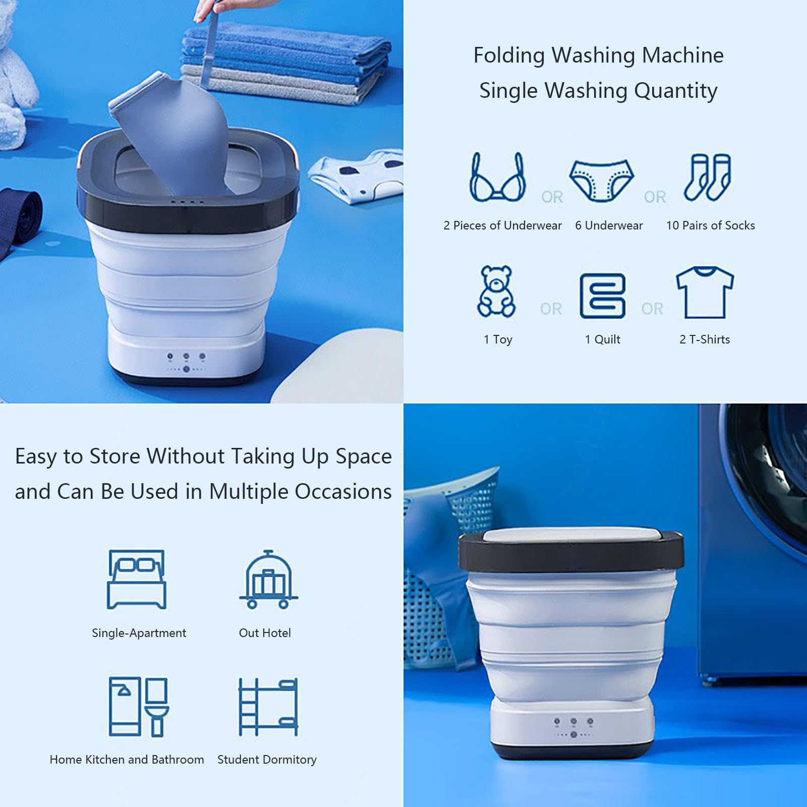 Mini Washer and Dryer Combo Portable with 60/80℃ Drying and UV, Mini Washer and Dryer Combo Portable 4D Wave Wheel,High Power for small rooms,camping,RV travel,White