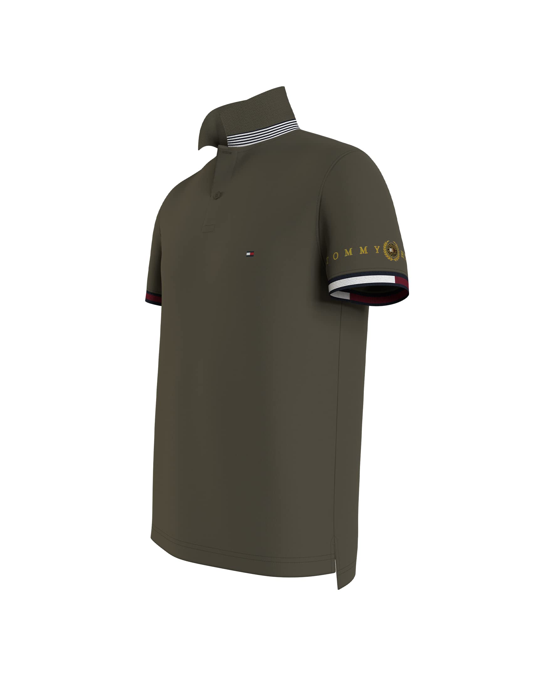 Tommy Hilfiger Men's Icon Flag Cuff Slim Polo, Army Green, XXL