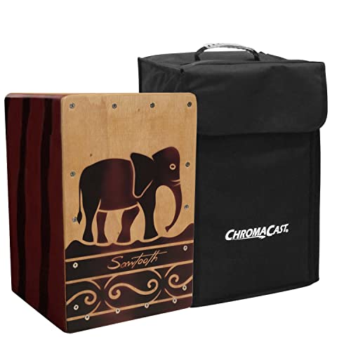 Sawtooth Harmony Series Hand Stained Elephant Design Travel Size Cajon with Drum Sack Carry Bag (ST-HSC-T