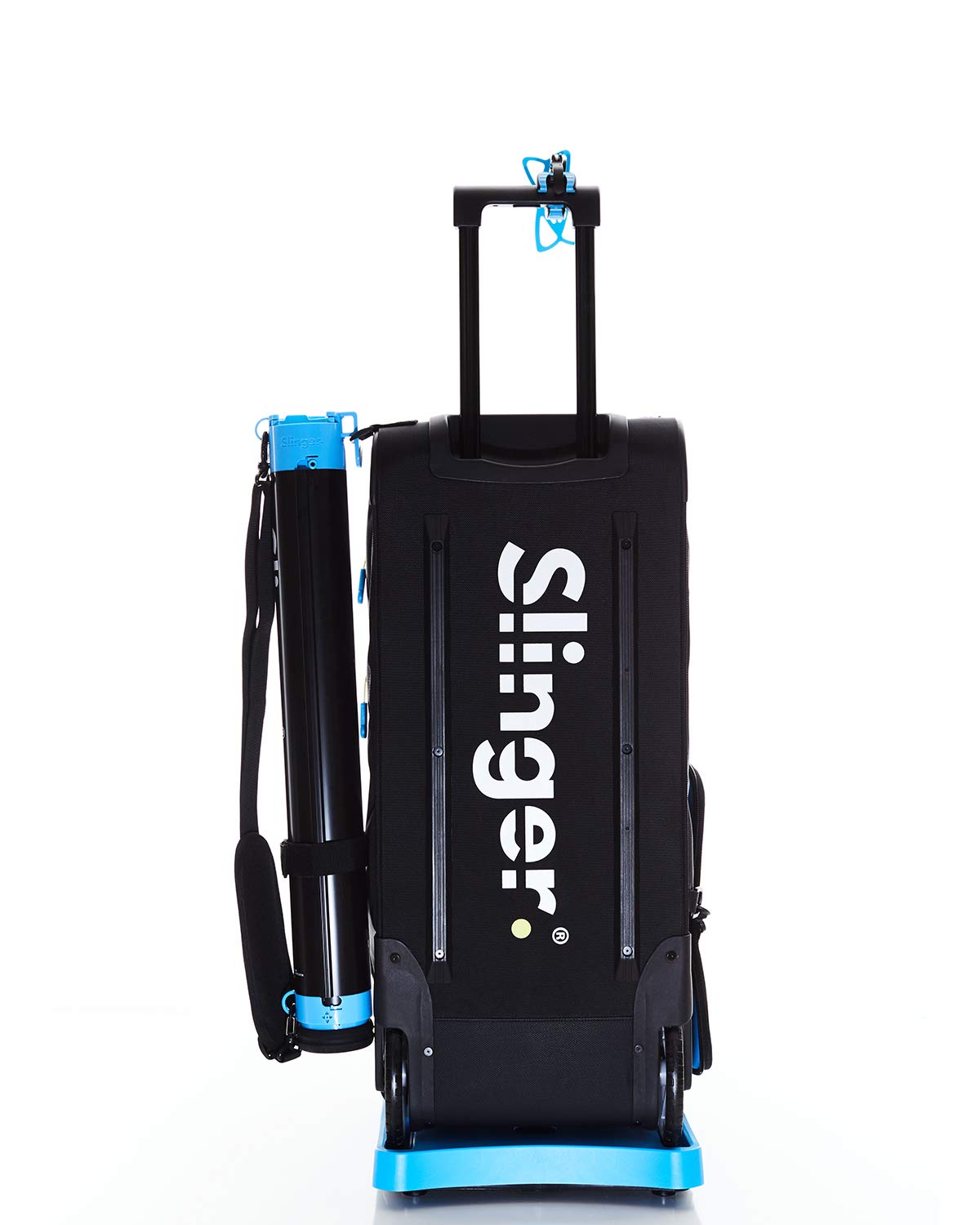 Slinger Portable Tennis Ball Launcher - Ball Thrower Machine with Multi-Function Tennis Racket Bag & Ball Basket - Remote - Grand Slam Pack Comes w/Oscillator, Telescopic Ball Tube and Camera Holder