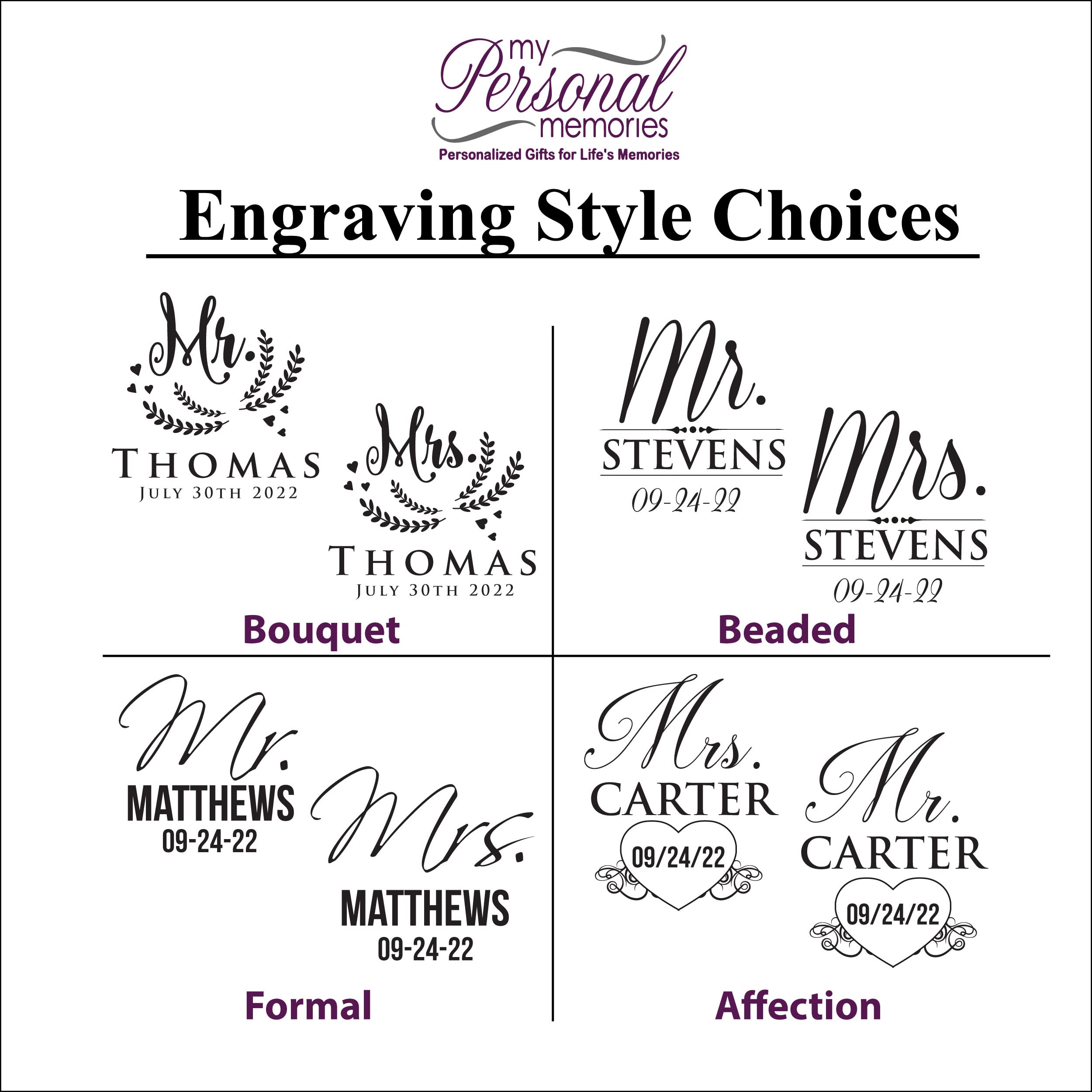 Set of 2 Mr and Mrs Personalized Wine Glasses - Custom Engraved and Monogrammed Gifts
