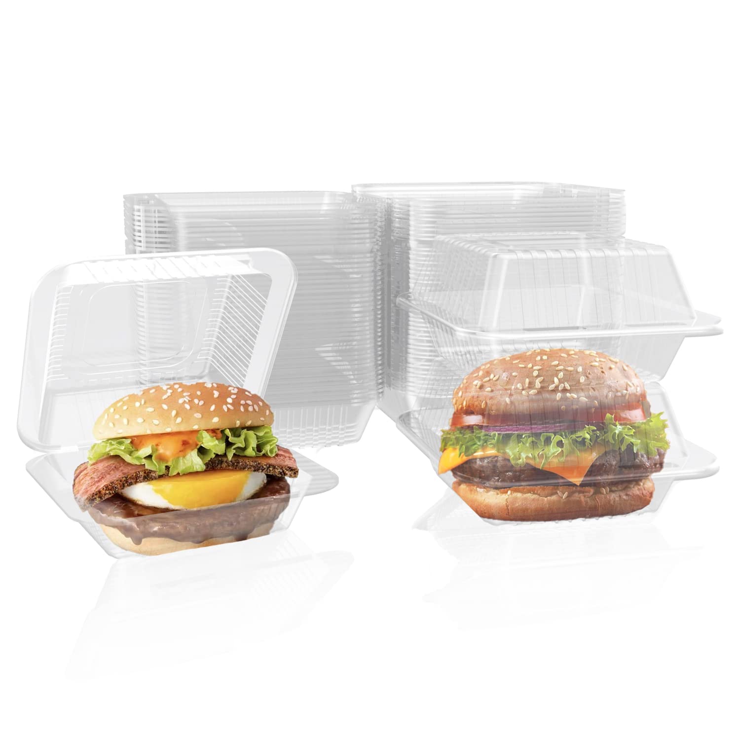 MFDSJ 200 Pcs Disposable Clamshell Dessert Container, 5.32x4.7x2.75 inches Clear Plastic Take out Containers, for Salads, Sandwiches, Hamburgers