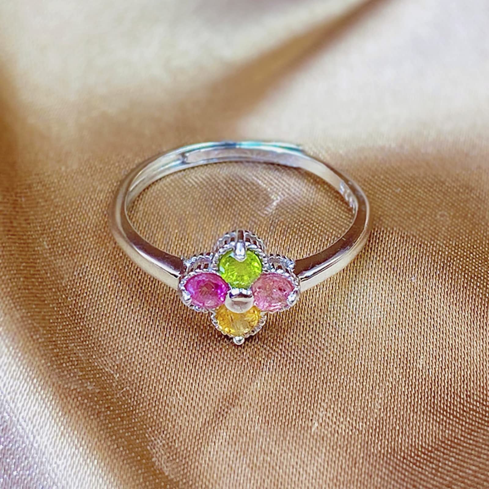 Trendy Tandi Tourmaline Clover Adjustable Ring for Women, Delicate 925 Silver Ring