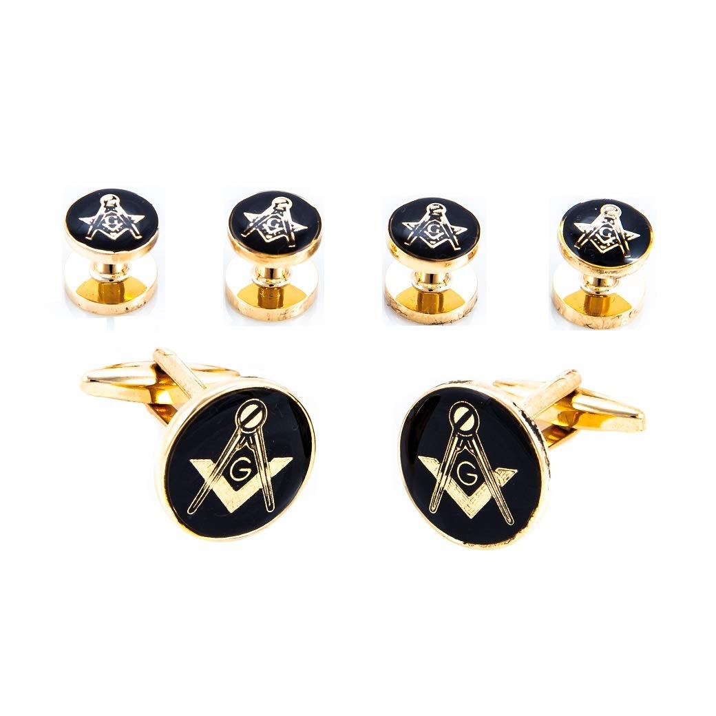 MRCUFF Freemason Masonic Mason Cufflinks & Studs Tuxedo Set in a Presentation Gift Box & Polishing Cloth