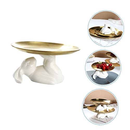 NOLITOY 4pcs Cake Tray Cake Server Plate Metal Tray Decorative Server Dessert Serving Tray Rabbit Ring Dish Candy Serving Dish Jewlery Tray Easter Table Decor Round Ceramics Trinkets Bride