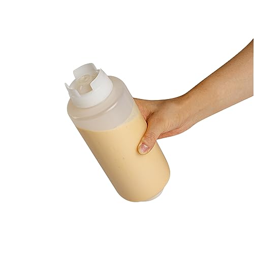 Restaurantware 32oz. FIFO Inverted Plastic Squeeze Bottle with Refill and Dispensing Lids - First In First Out - Perfect for Restaurants Catering and Food Trucks - 1ct box