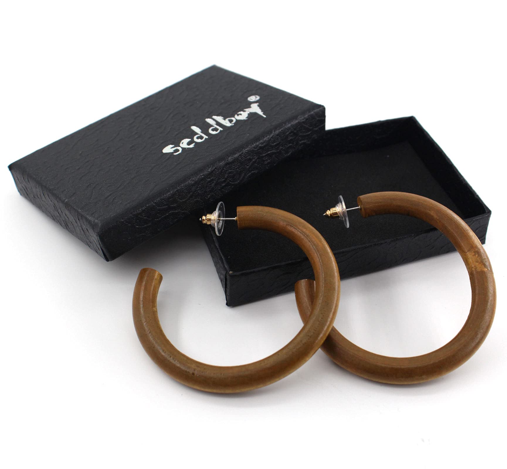 Scddboy Wooden Hoop Earrings for Women Geometric Lightweight Dangle Drop Earrings