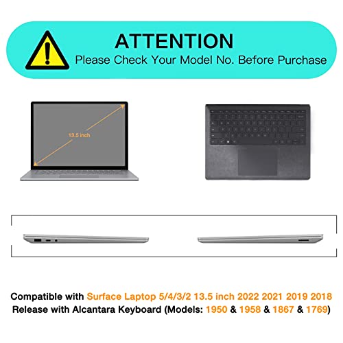 MOSISO Case Compatible with Surface Laptop 5/4/3/2 13.5 inch 2022 2021 2019 2018 Release with Alcantara Keyboard(models: 1950 & 1958 & 1867 & 1769), Glitter Sparkly Plastic Hard Shell Case,Transparent
