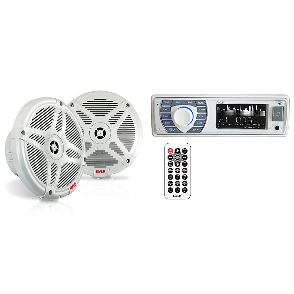 Pyle 6.5 Inch Marine Speakers (Pair) Bluetooth Marine Receiver Stereo