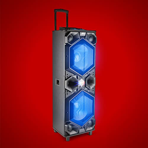 QFX E-1500 Professional Large Bluetooth Speakers | Portable PA Speaker System | Dual 15” Woofers, 1.5” Tweeter, and Party Lights