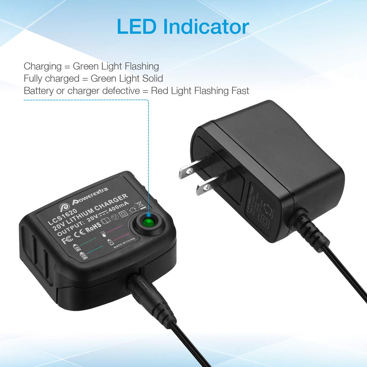 Powerextra 2 Pack LBXR20 Battery 3.0Ah Replace for Black and Decker 20V MAX + 20V Charger for Black Decker 20V MAX 20V