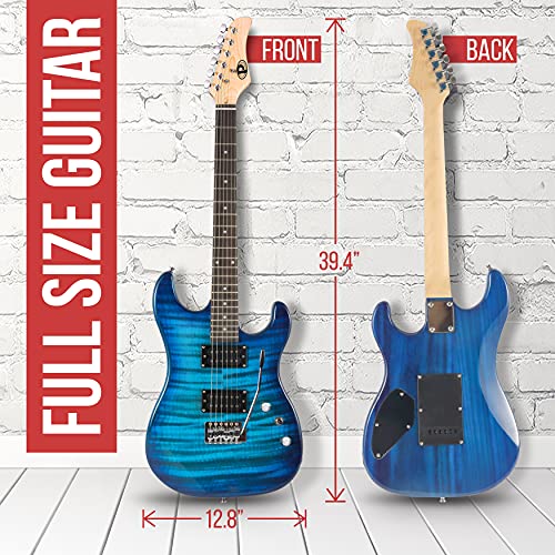Pyle Electric Guitar Kit with Amp, Full Size Instrument with Humbucker Pickups, Guitarra Electrica Amplifier and Beginner Bundle Accessories, 39" Legacy Blue