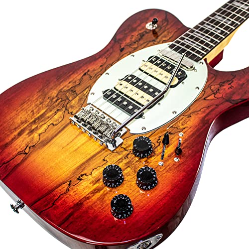 Sawtooth 6 String ET Hybrid Electric Guitar, Spalted Maple Trans Cherry Burst with Wilkinson Tremolo & Pro Series Gig Bag, Right (ST W-SMTCB)
