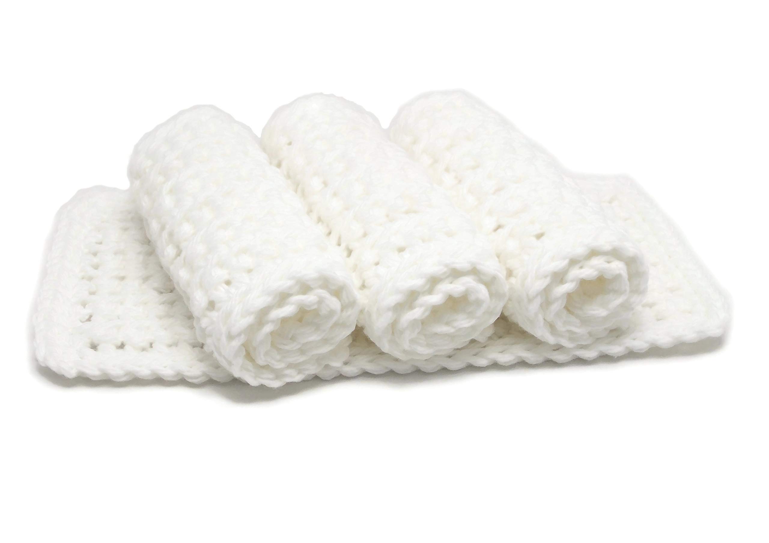 Set of 4 Handmade White 4 inch x 7 inch Rectangular Crochet Cotton Dishcloths