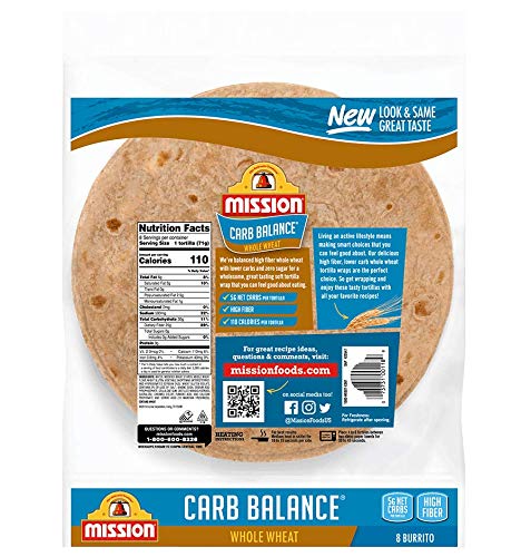 Mission 10 Inch Carb Balance Whole Wheat Tortillas LARGE Burrito 8 ct 20 oz Pack of 2 Total of 40 oz Kosher Certified