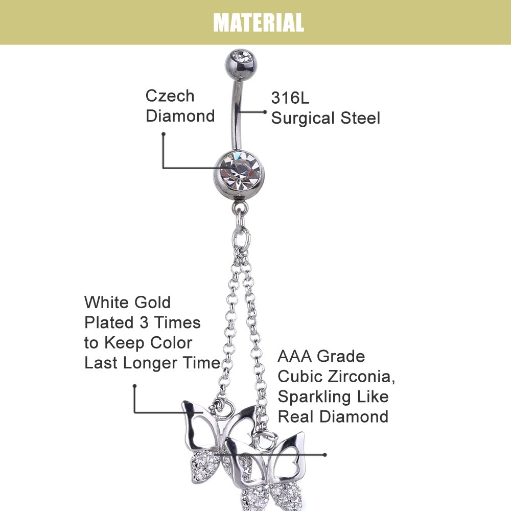 Mutreso Navel Ring Belly Button Rings Surgical Steel Sexy Butterflies Dangle Curved Barbell Bananabell Piercing Jewelry