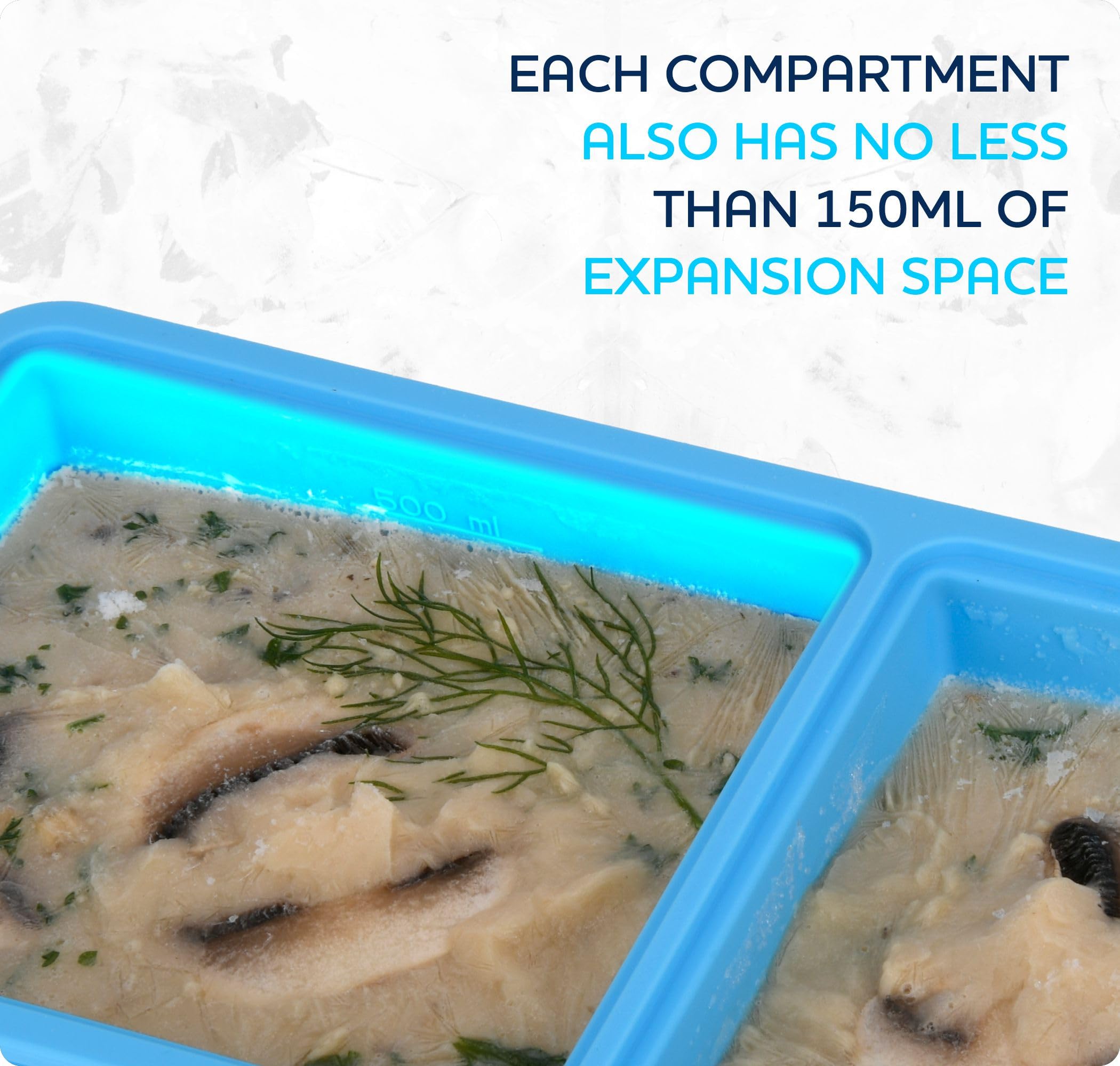 ZIP STANDING 2 Cup Silicone Freezer Trays With Lid,Soup Freezer Container,Large Ice Cube Molds With Reinforced Steel Ring Top Perfect for Freezing Soups, Lasagnas, Casseroles.Dishwasher -Safe, blue