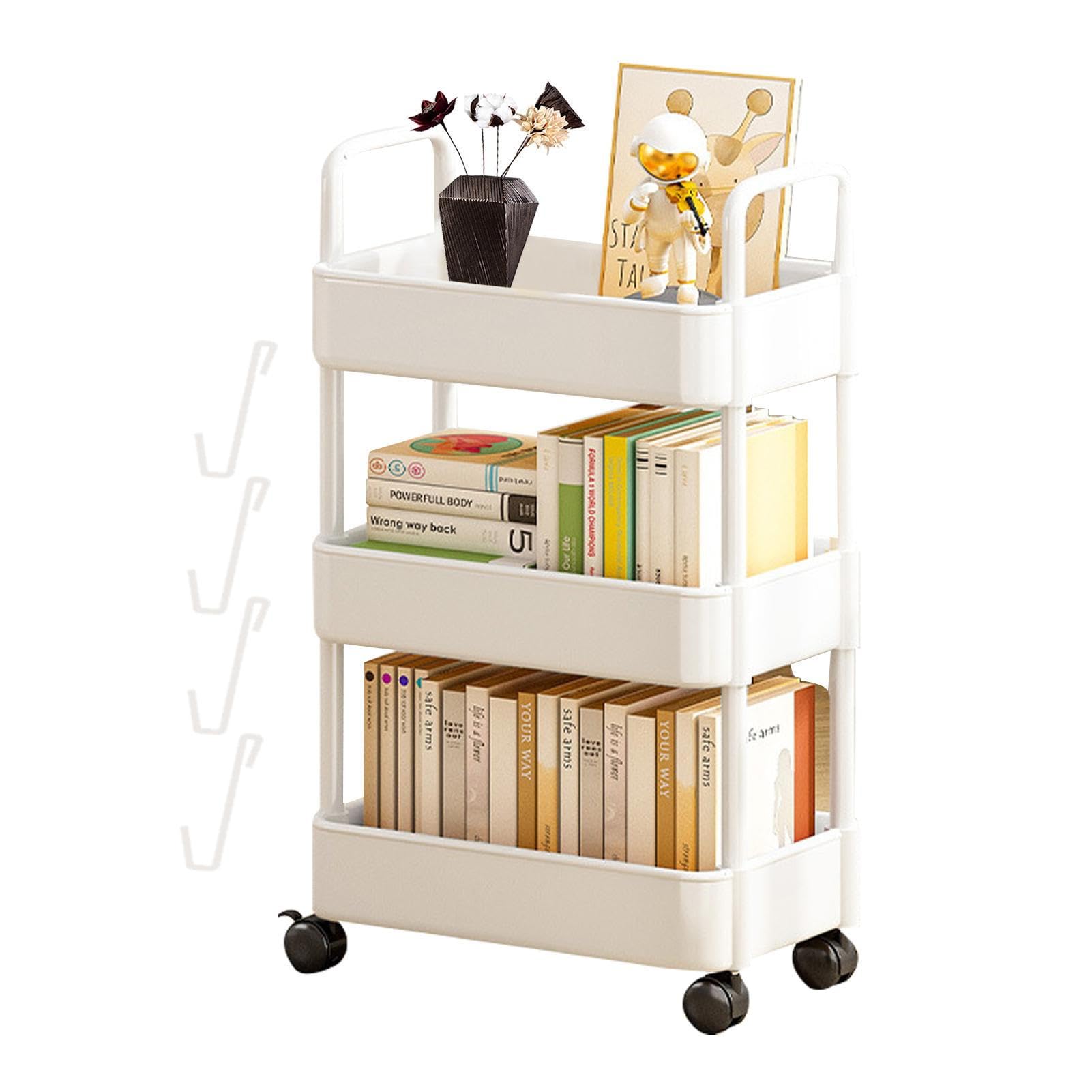 Ranpeng 3-Tier Rolling Utility Cart, White, Easy Assembly, Ideal for Indoor Storage and Organization