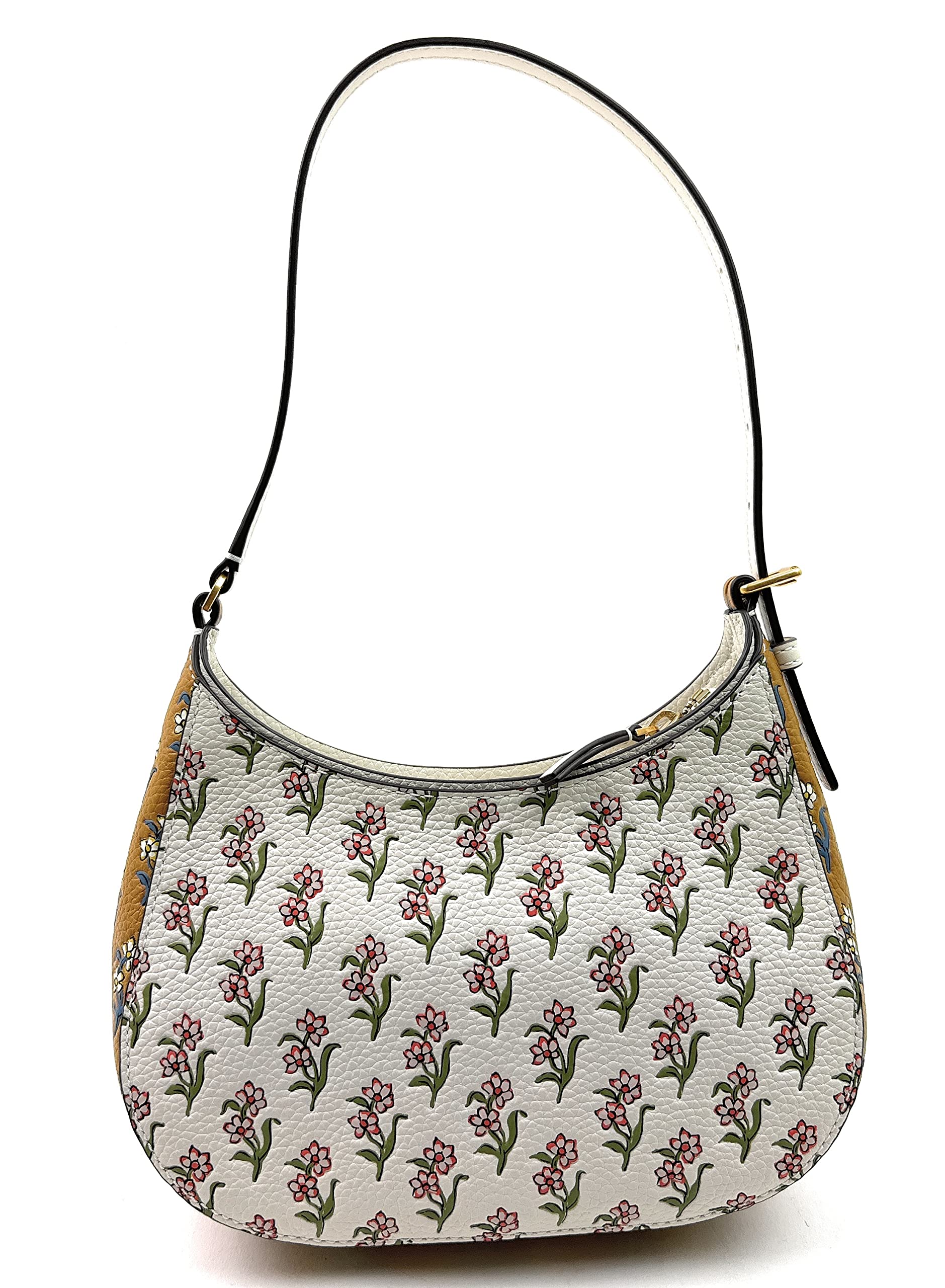 Tory Burch Women’s Emerson Mixed-Print Zip Shoulder Bag (Block Print Ditsy) With Gold Tone Hardware