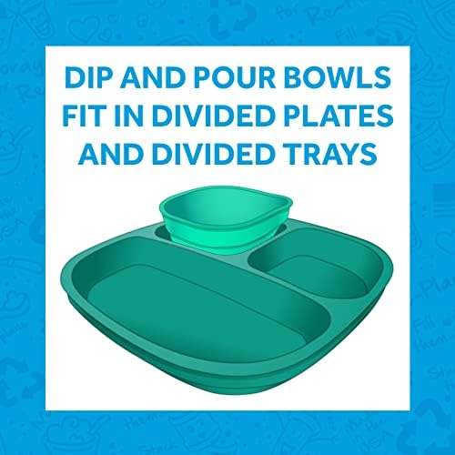 Re-Play Made in USA 8 Oz. Dip 'n' Pour Toddler Bowls, Set of 4 - Dishwasher and Microwave Safe Snack Bowls with Deep Sides and a Wide Flat Bottom - 3.5" x 3.5" x 2", Denim