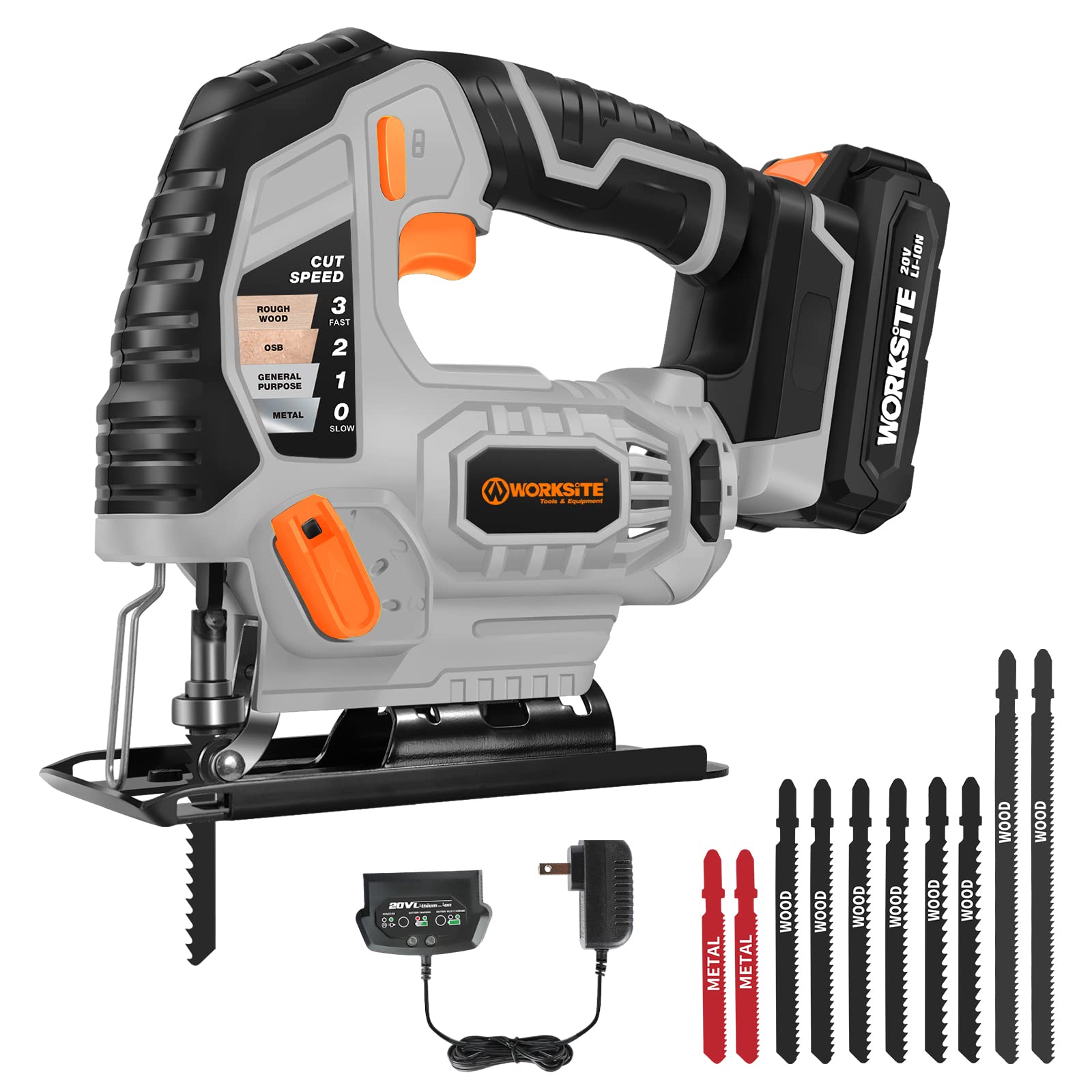 WORKSITE Cordless 20V Jig Saw Bundle with 1 Extra Battery