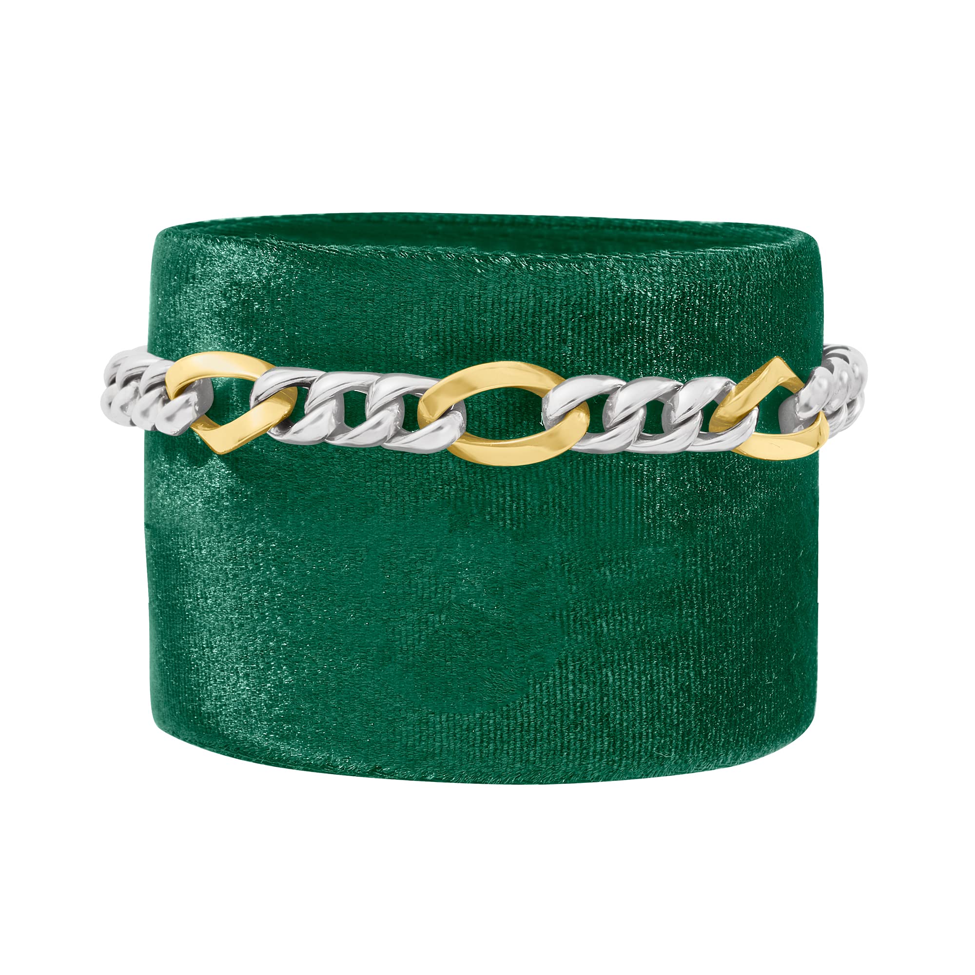 Ross-Simons Sterling Silver and 14kt Yellow Gold Curb-Link Bracelet. 7 inches