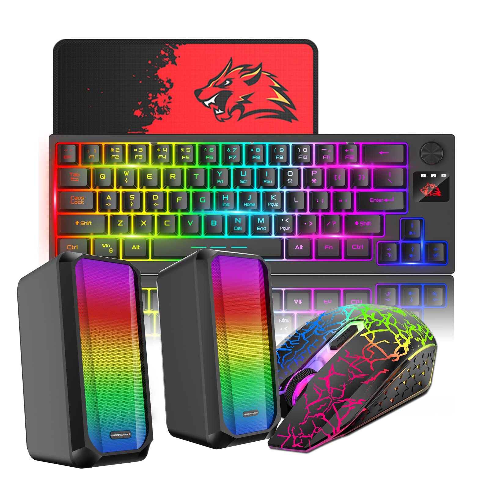 ZIYOU LANG Wireless TKL Computer Gaming Keyboard and Mouse and Wired USB RGB Stereo Sound Speakers