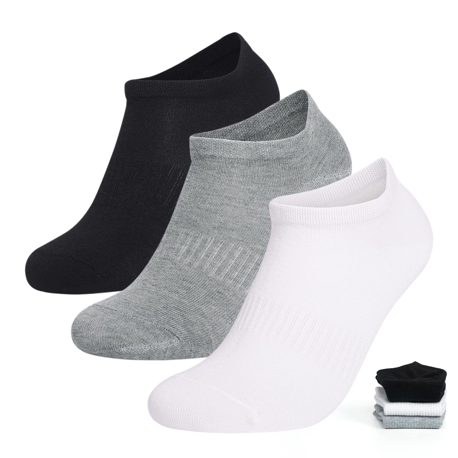 TAKIYA No Shows Socks Men,Low Cut Short Bombas Socks For Men 3 Pairs Ankle Running Breathable Size 7-10/10-13 (US 10-13, Black+White+Grey)