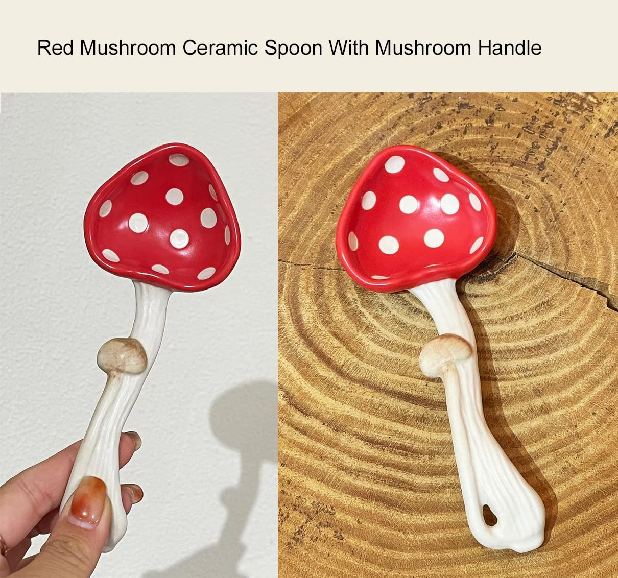 RESVUGA Cute Mushroom Spoons - Soup Spoon Set of 2, Safety Matt Ceramics - Use for Dessert, Breakfast, Soup.