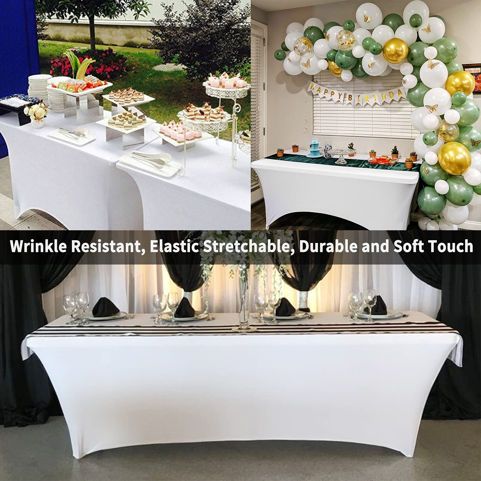 MTREO 5 Packs Rectangular Elasticity Table Cover, Patio Tablecover Cocktail Tablecloth Tight Fit Washable Stretchable Tablecloth for Meeting Wedding Party Show Event (6FT, White)