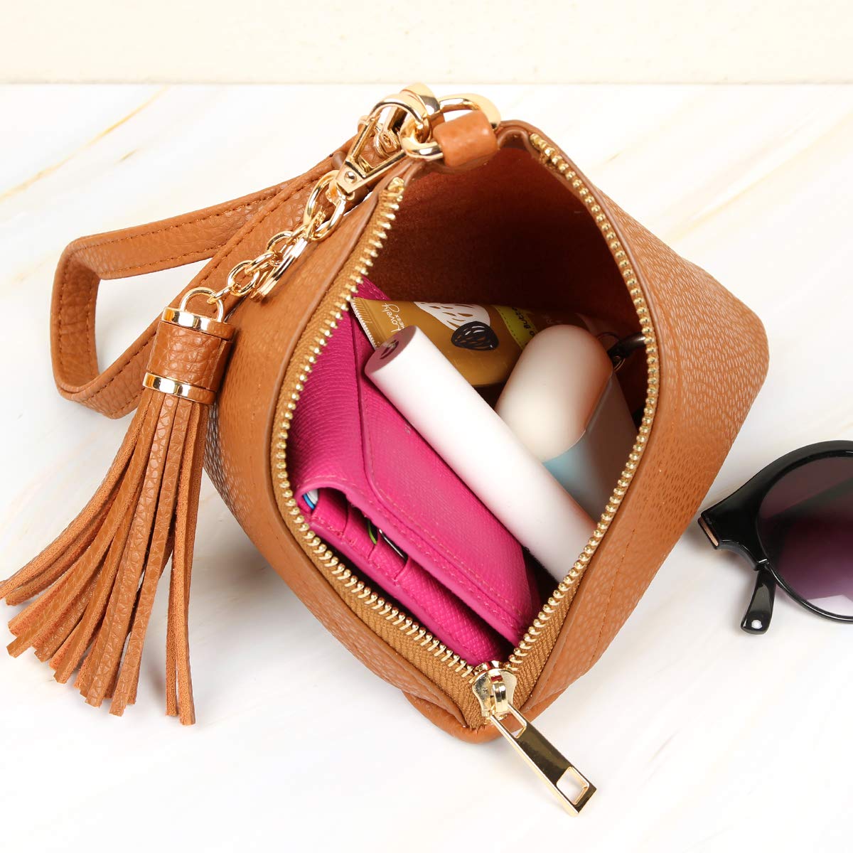 Triangle Vegan Leather Wristlet Clutch Purse Handbag - Pyramid Evening Cocktail Pouch Wallet Detachable Strap & Tassel Charm (Baby Blue) One Size
