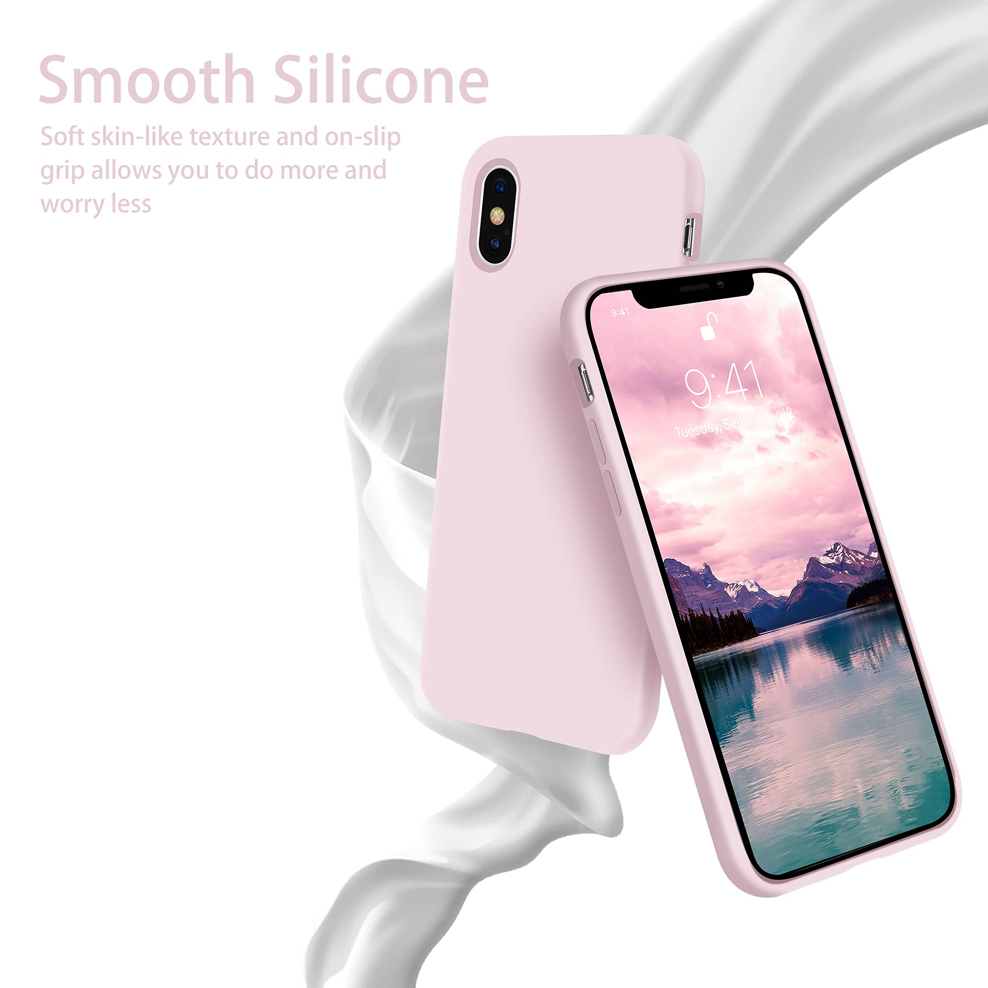 OTOFLY Liquid Silicone Gel Rubber Full Body Protection Shockproof Case for iPhone Xs/iPhone X,Anti-Scratch&Fingerprint Basic-Cases,Compatible with iPhone X/iPhone Xs 5.8 inch (2018), (Ice Pink)