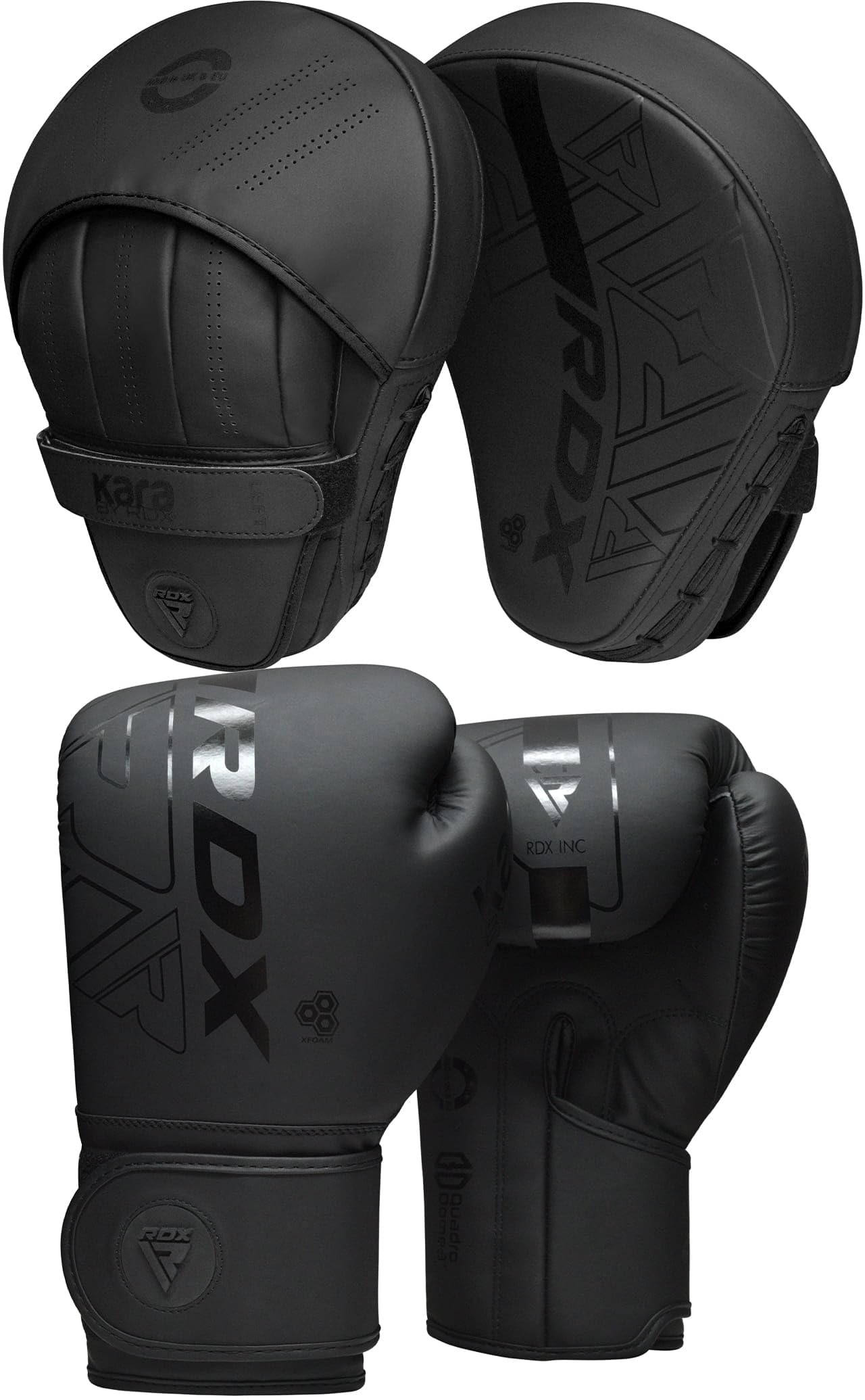 RDX Boxing Pads and Gloves Set, Maya Hide Leather Kara Hook and Jab Curved Focus Mitts with Punching Gloves for MMA, Muay Thai, Kickboxing Coaching, Martial Arts, Punching Hand Target Strike Shield