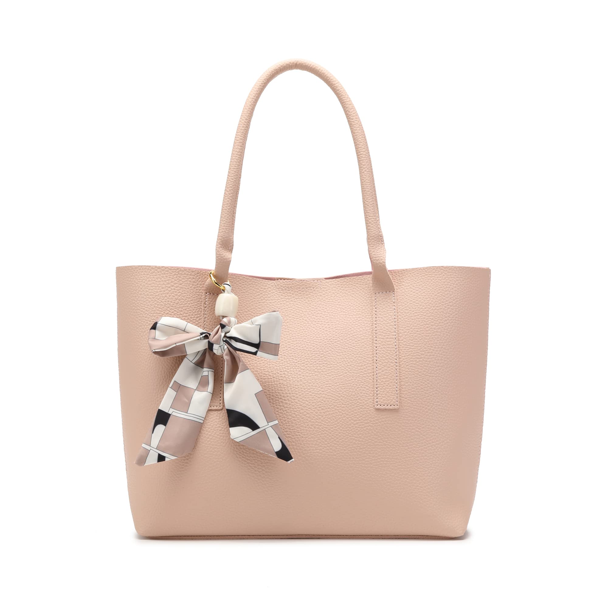 Soft Pebbled Faux Leather Tote Shoulder Bag with Bowknot Large Capacity Satchel Handbag Purse