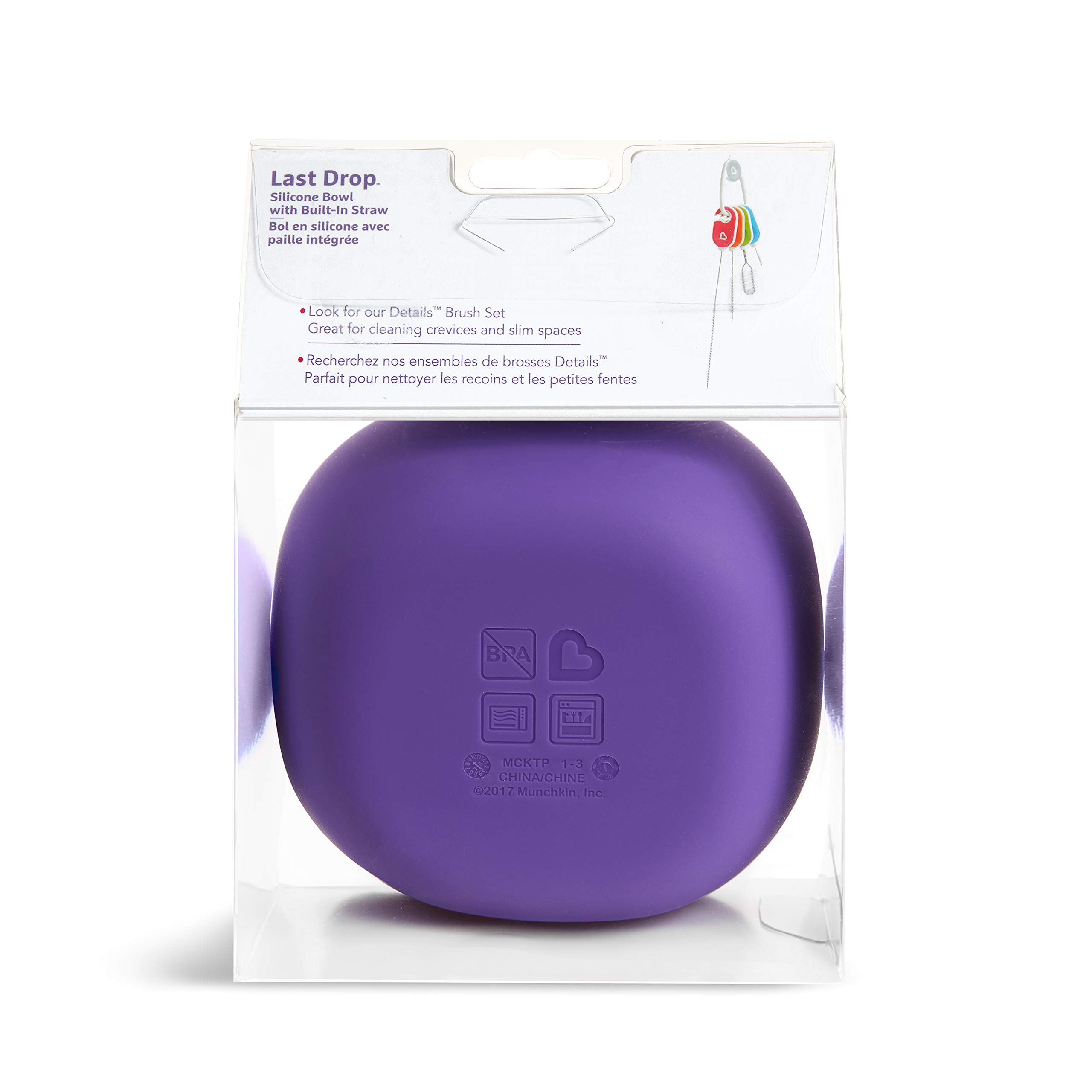 Munchkin® Last Drop™ Silicone Toddler Bowl with Built-In Straw, Purple 1 Count (Pack of 1)