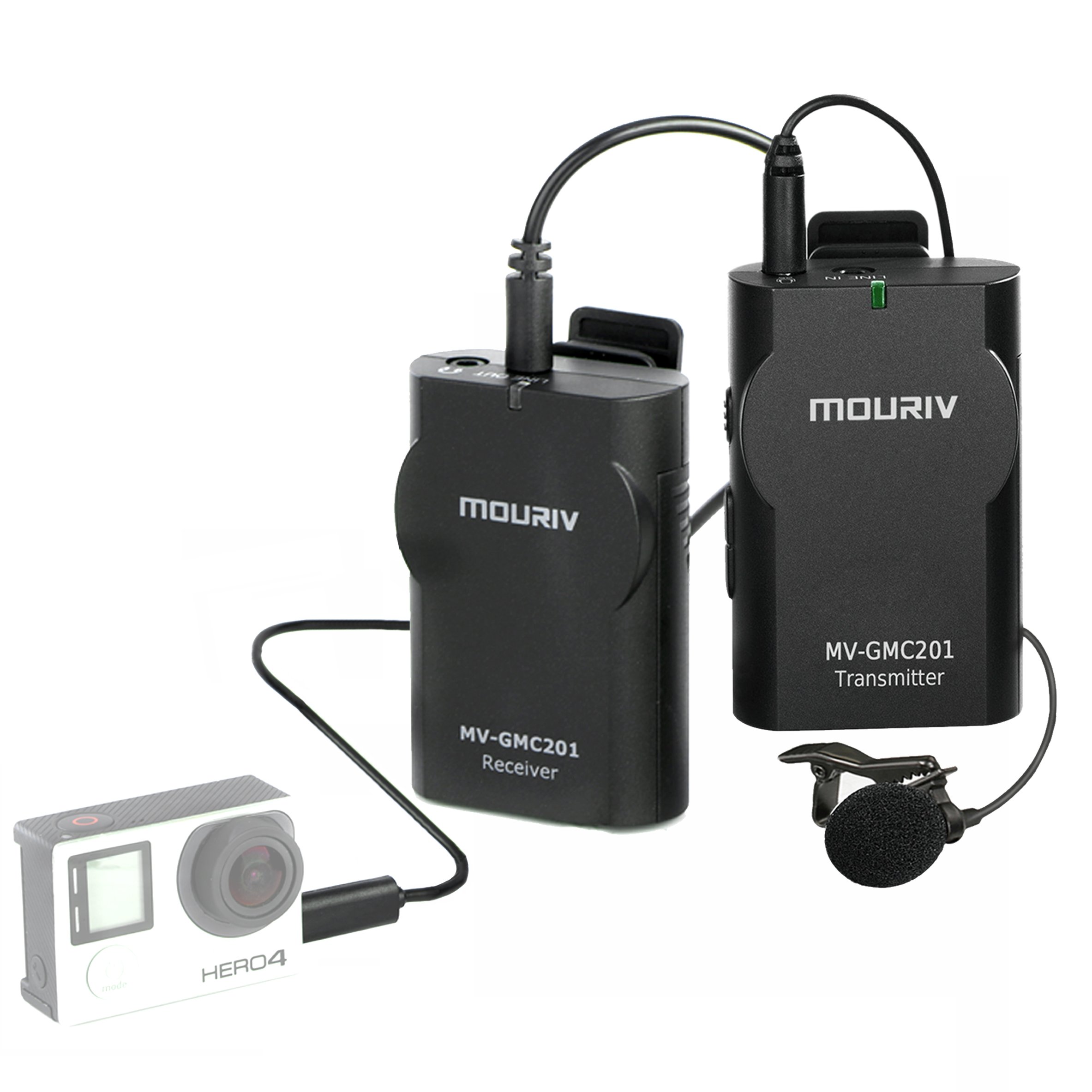 MOURIV MV-GMC201 2.4G Wireless Lavalier Microphone System Compatible with iPhone 11 X 8 8 Plus 7 6 Smartphone,Canon 6D 600D Nikon D800 D3300 Sony A7 A9 DSLR GoPro Action Cameras