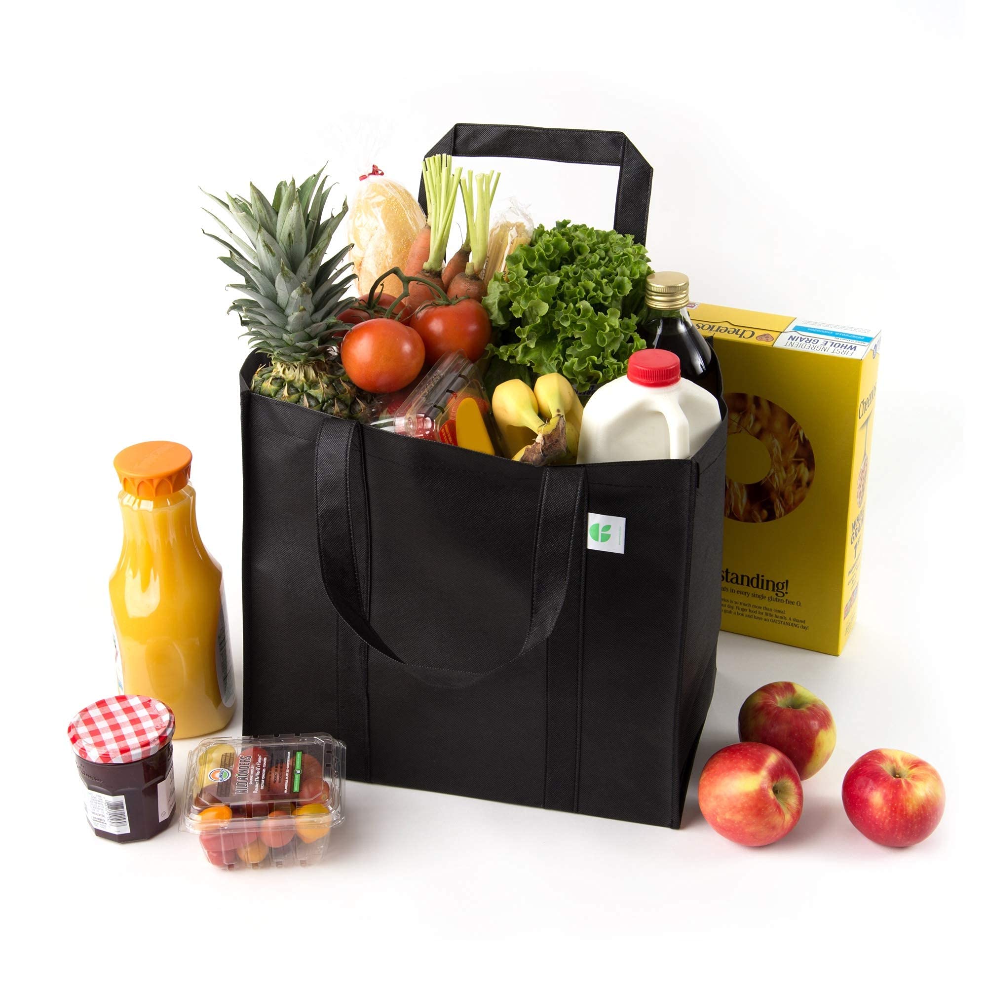 Reusable Grocery Bags (5 Pack, Black) - Hold 40+ lbs - Extra Large & Super Strong, Heavy Duty Shopping Bags – Grocery Tote Bag with Reinforced Handles & Thick Plastic Bottom for Strength