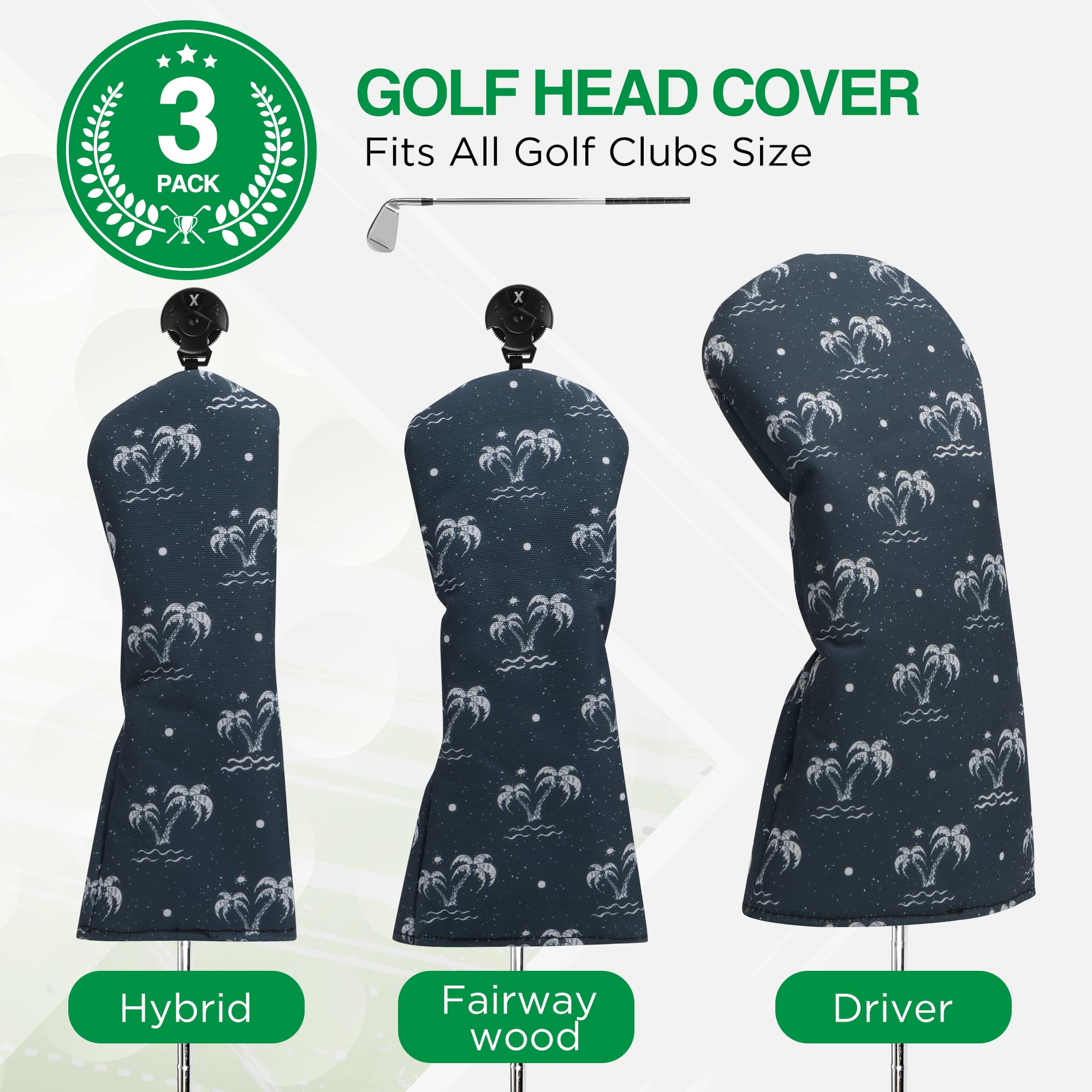 VIXYN Golf Club Cover and Mallet Putter Cover Bundle Set - 4 Pack Golf Club Covers for Driver, Woods, Hybrid, and Mallet Putter (Palm Springs)