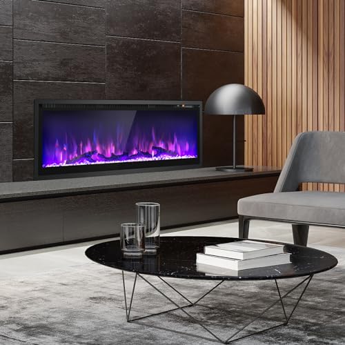 ORALNER Electric Fireplace Insert 50 Inch Wide, Recessed & Wall-Mounted Fireplace Heater with Thermostat, 9 Flame Colors & 5 Adjustable Brightness, Remote Control & 8H Timer, 750W/1500W (50 Inches)
